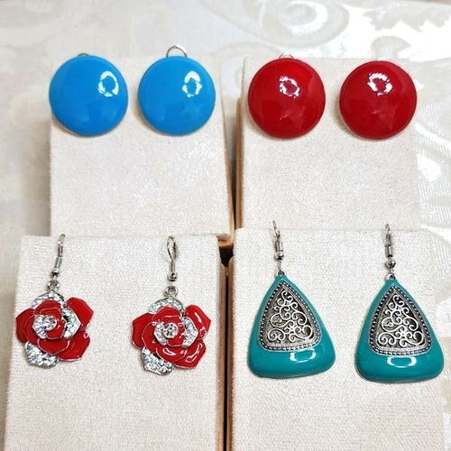 Y2K Bold Color Earring Lot – All Pierced | Red, Blue, Teal | Statement ...