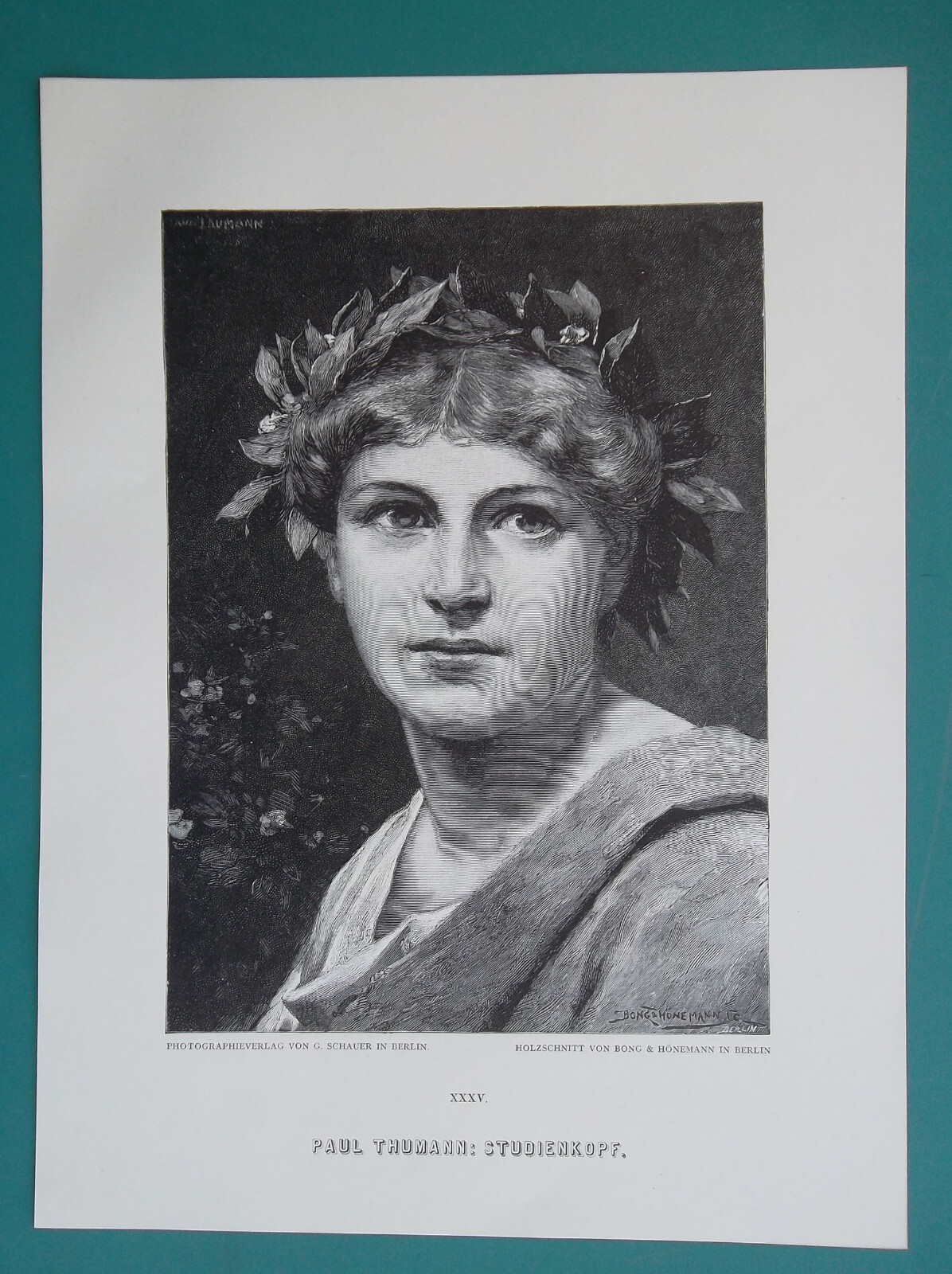 LOVELY MAIDEN Portrait Study Olive Leaves Wreath - 1888 Victorian Era ...