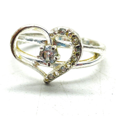 AVON NRT Open Heart Ring Silver Tone Center Rhinestone Love Valentine ...