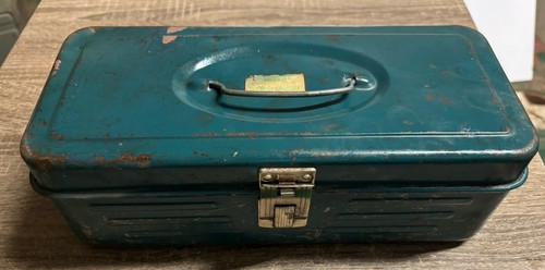 Vintage Union Metal Utility Tool Box Tackle Box 11.5”x5"x4" Teal Blue ...