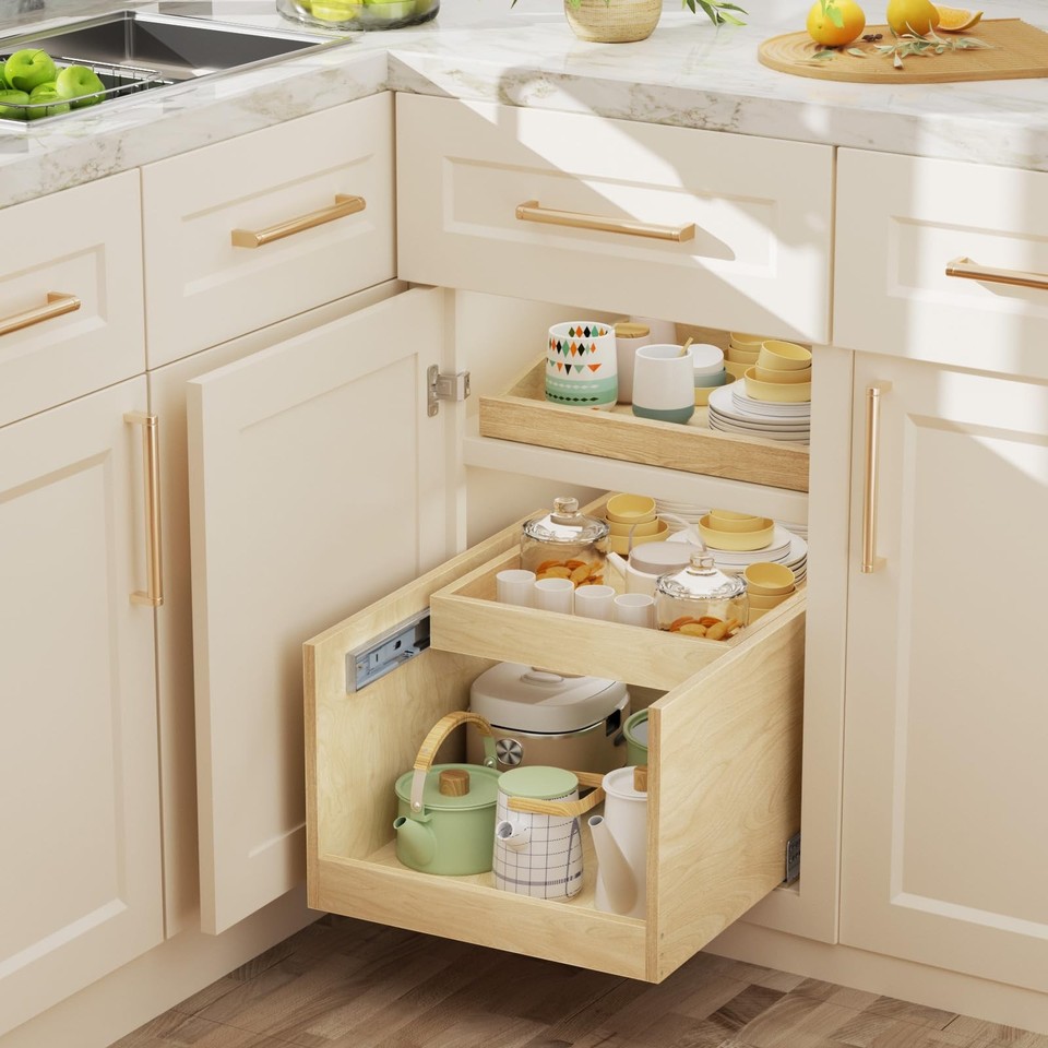 Retractable Double-Drawer Pull Out Cabinet Organizer 22½” W x 21” D ...