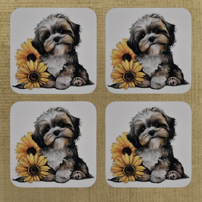Sunflower Shih Tzu Coaster Set with a gloss finish, NEW & Free Postage ...