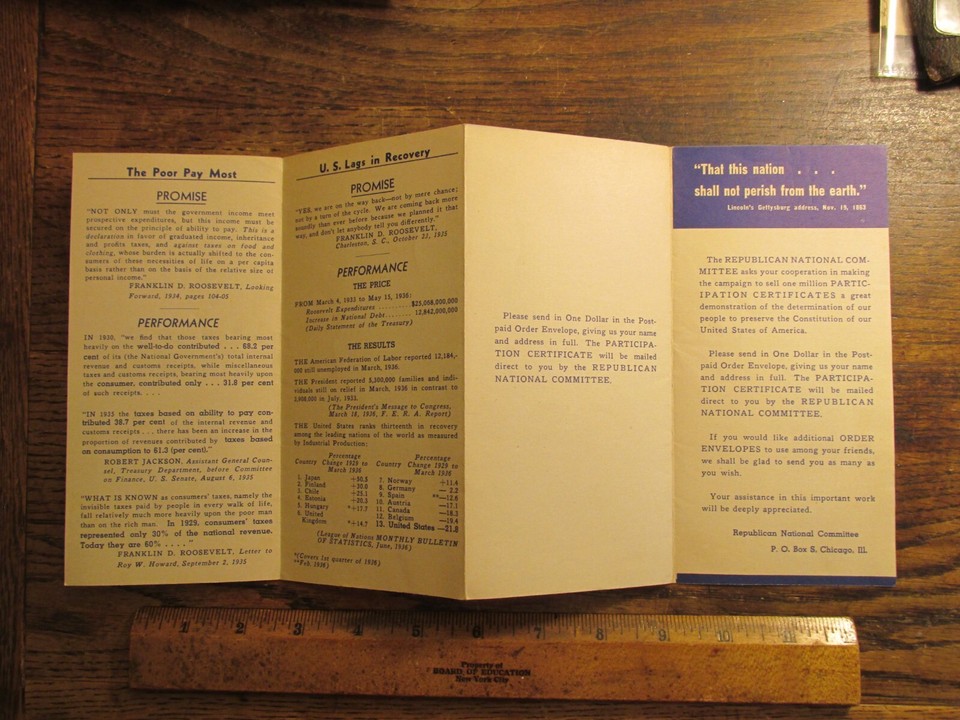 Antique Ephemera 1930s Republican Party Anti FDR Roosevelt Propaganda ...