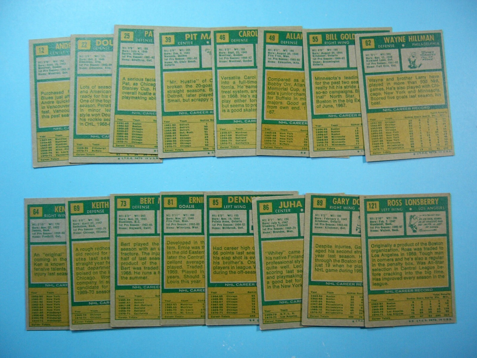 LOT 16 1971/72 TOPPS NHL HOCKEY CARDS VG/EX PIT MARTIN JUHA WIDING ...