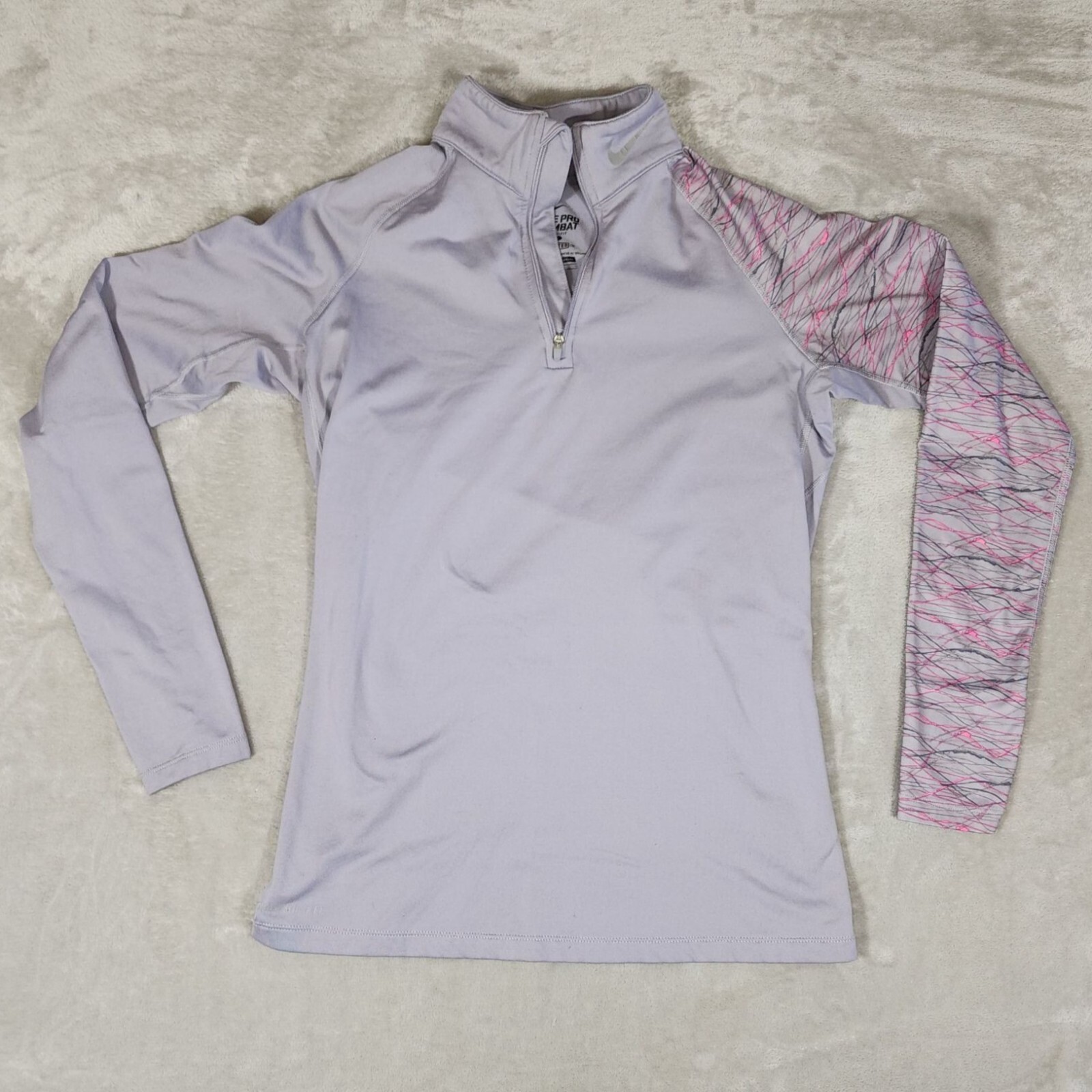 Nike Pro Combat Pullover Womens Large Fitted Gray Dri-FIT 1/4 Zip Thumb ...