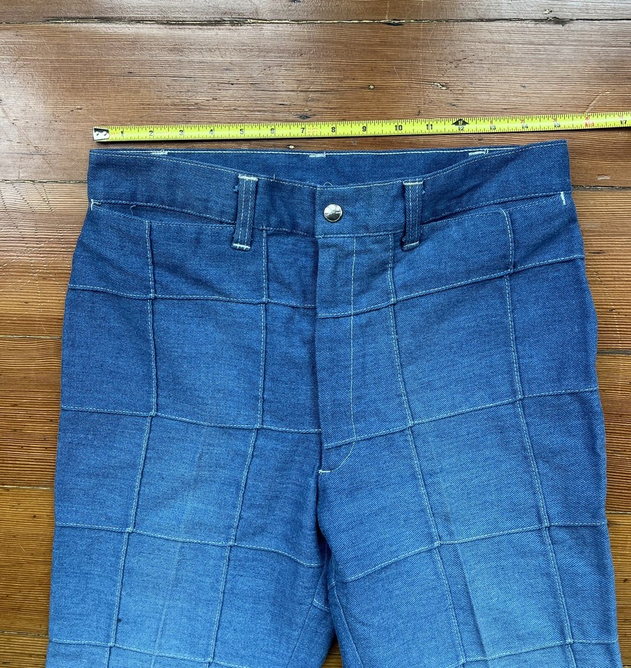 RARE VTG 70s Window Pane Patchwork Ombre Disco Flare Jeans Pants hippie ...