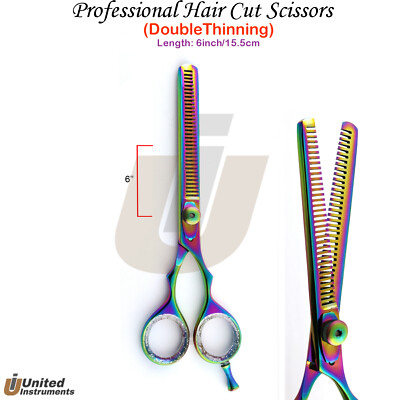 Rainbow Barber Double Thinning Scissors 6'' Salon Stylist Hairdressing ...