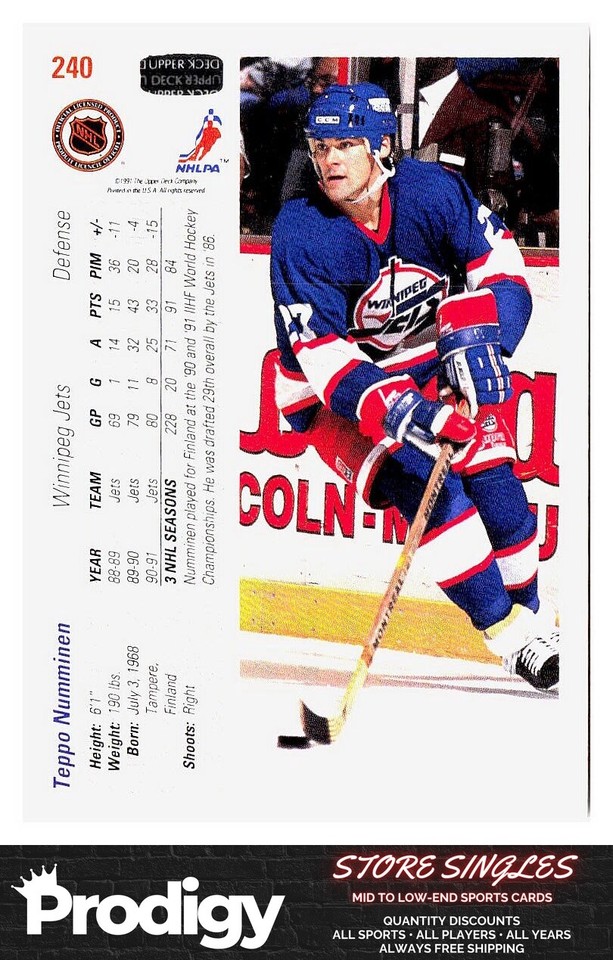 Teppo Numminen 1991-92 Upper Deck Hockey #240 Winnipeg Jets | eBay
