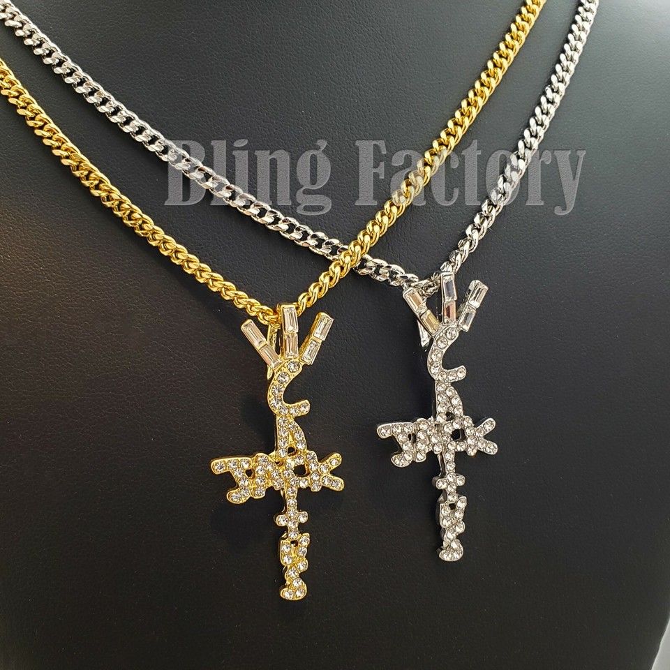 Hip Hop Iced Travis Scott Cactus Jack Cross Pendant & 24" Cuban Chain ...