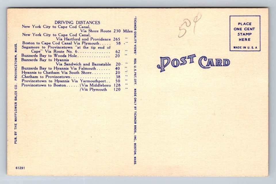 Postcard Massachusetts Cape Cod Auto Map Distances Linen Unposted D029 ...