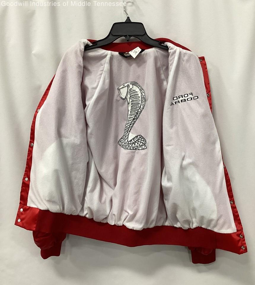 Vintage Auburn Ford Mustang Cobra Red Satin Snap Front Bomber Jacket ...