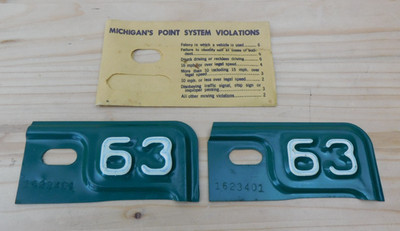 Vintage 1963 Michigan License Plate Metal Renewal Tabs/ Pair 1623401 ...