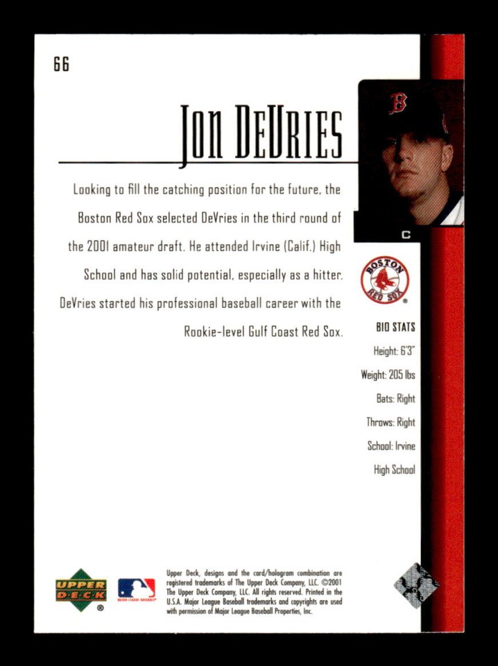 2001 Upper Deck Prospect Premieres Jon DeVries #66 RC | eBay
