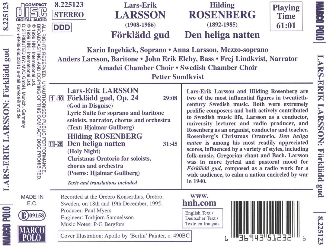 PETTER SUNDKVIST / AMADEI CHAMBER CHOIR LARS-ERIK LARSSON: FÖRKLÄDD GUD (GOD IN | eBay
