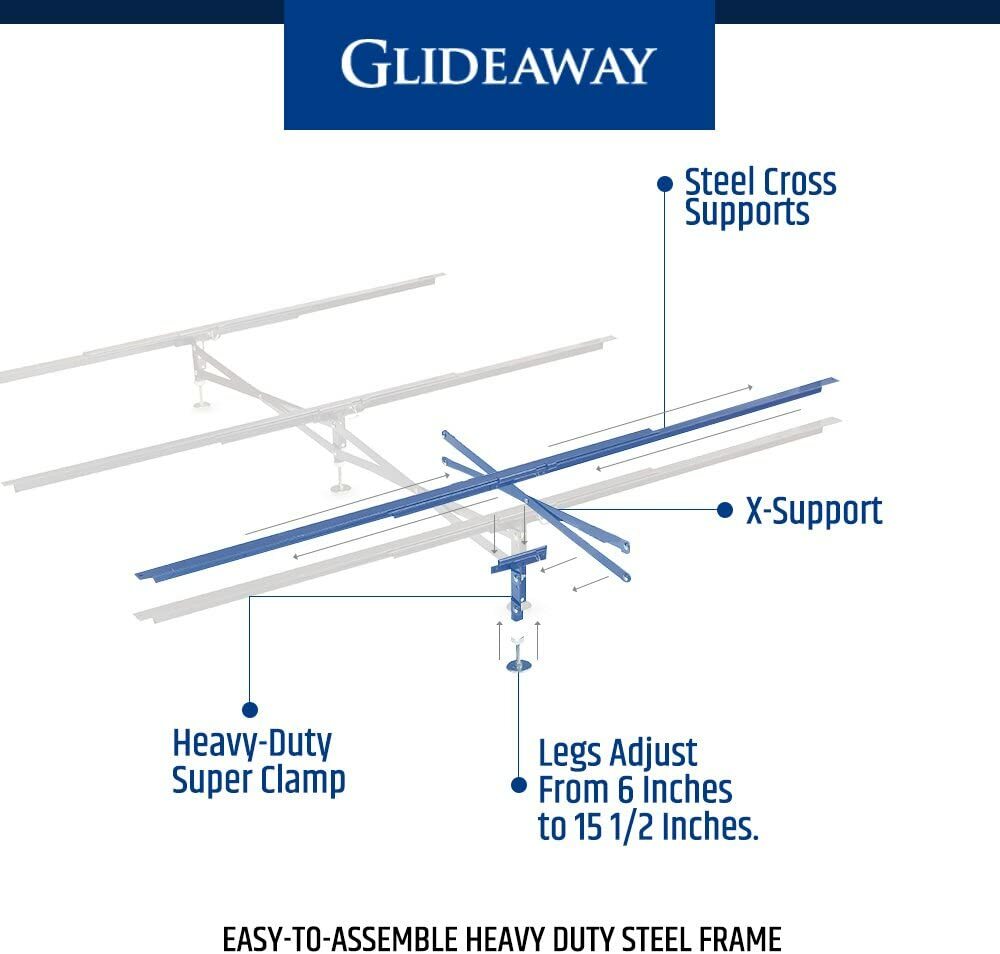 Glideaway X-Support Bed Frame Support System, 3 Cross Rails and 3 Legs ...