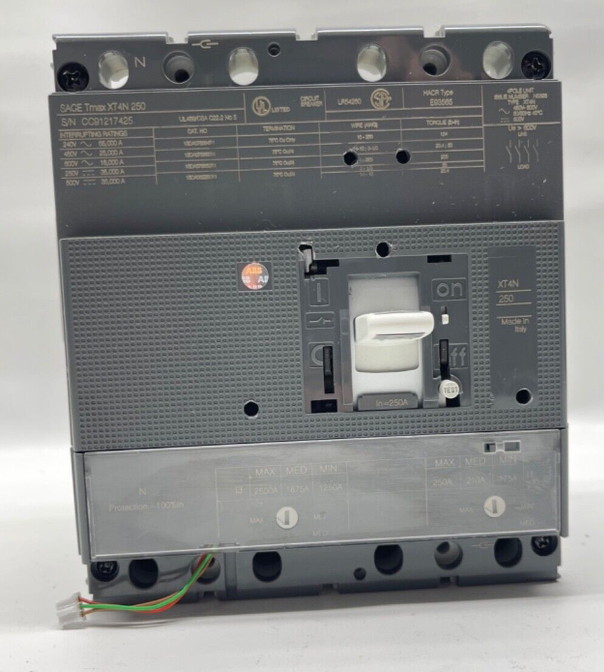 ABB SACE TMAX XT4N250 TMA 250 1250-2500 4p FF UL/CSA 1SDA075187R1 4P ...