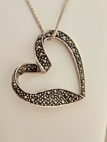 Judith Jack Sterling Silver Marcasite Heart Floating Pendant Necklace ...
