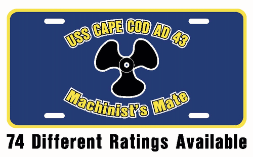 USS CAPE COD AD 43 Rating License Plate U S Navy USN Military PO4 MADE ...