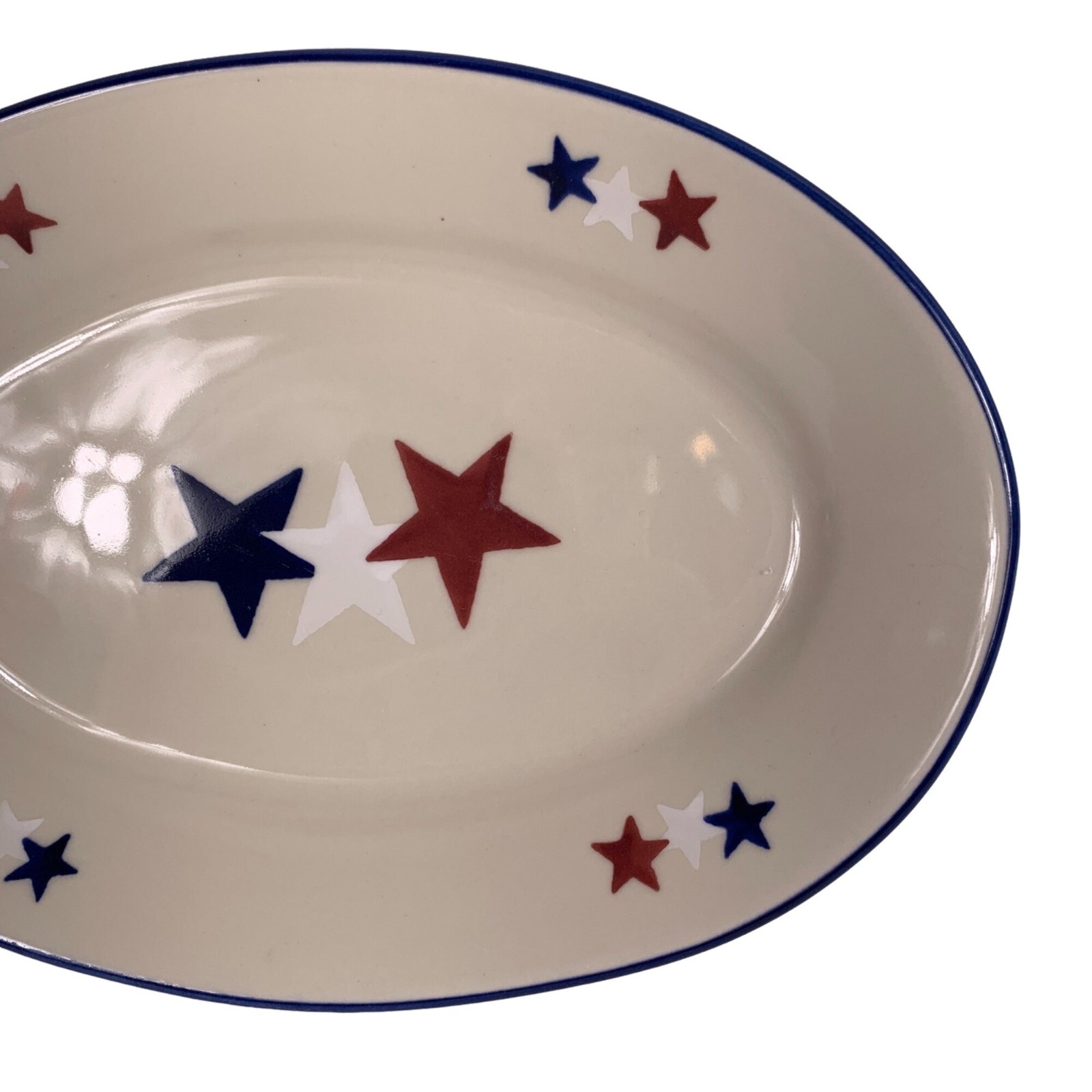 Hartstone Pottery American Star Oval Platter Red White Blue USA 12 1/2 ...