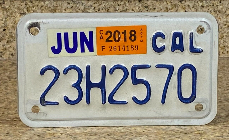 California Motorcycle Metal Stamped License Plate Tag # 23H2570 3yr ...