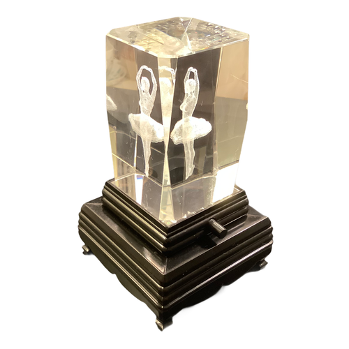 3D Laser Etched Crystal BALLERINA Paperweight Art Cube LED Light ...