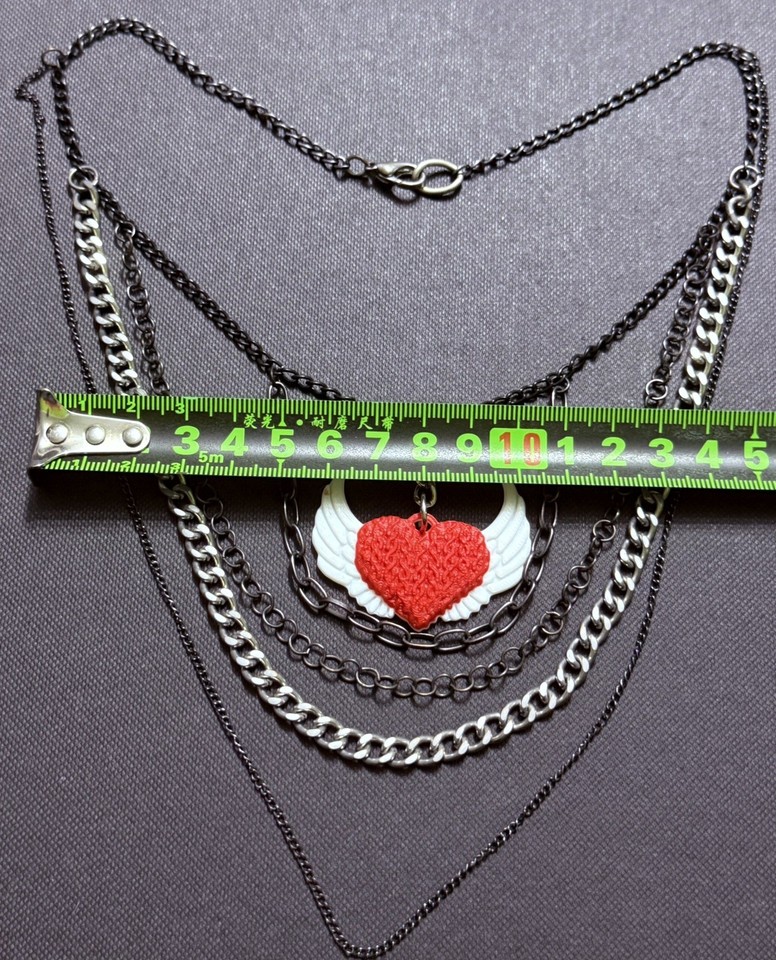 Red Winged Heart 3D Printed Pendant Multi Chains Necklace Horror Goth ...