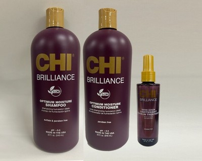 CHI Deep Brilliance Shampoo & Conditioner 32oz + Leave-In Treatment 6oz ...