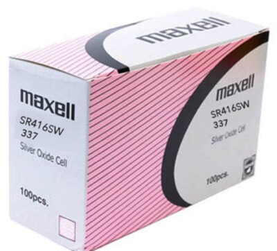 Box of 100 Maxell 337 SR416SW 1.55V Silver Oxide Watch Batteries EXP ...
