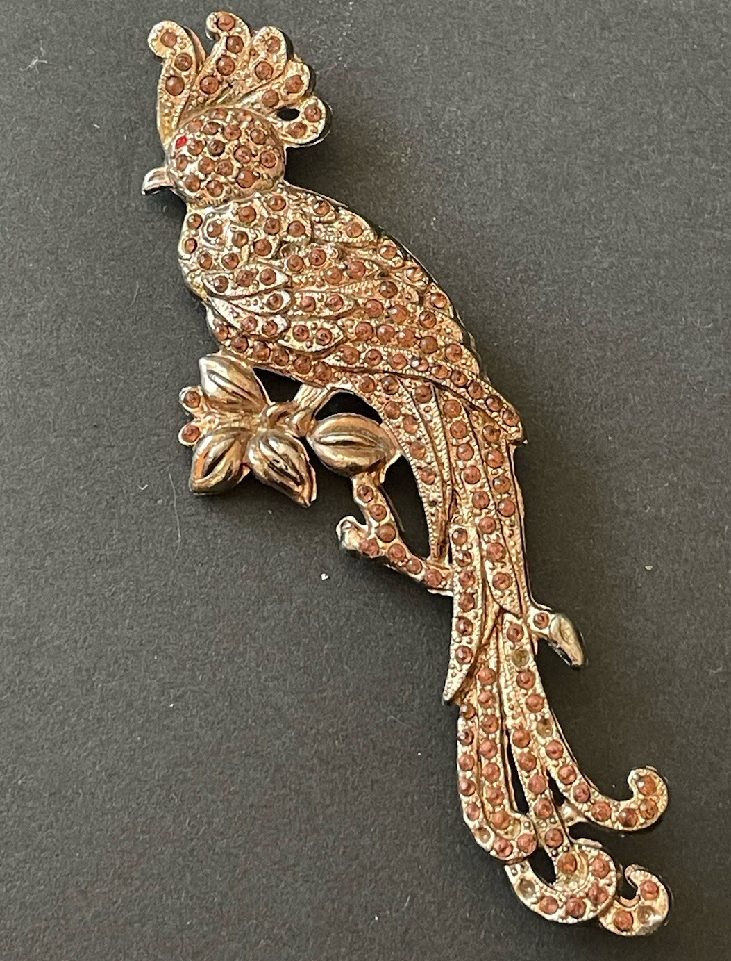 Vtg 1940’s Unsigned CORO Bird Cockatoo Parrot Brooch Rhinestone 5” Pin ...