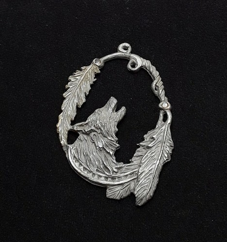 DreamCatcher Pewter Rhinestone Howling Wolf 3 Feathers Pendant | eBay