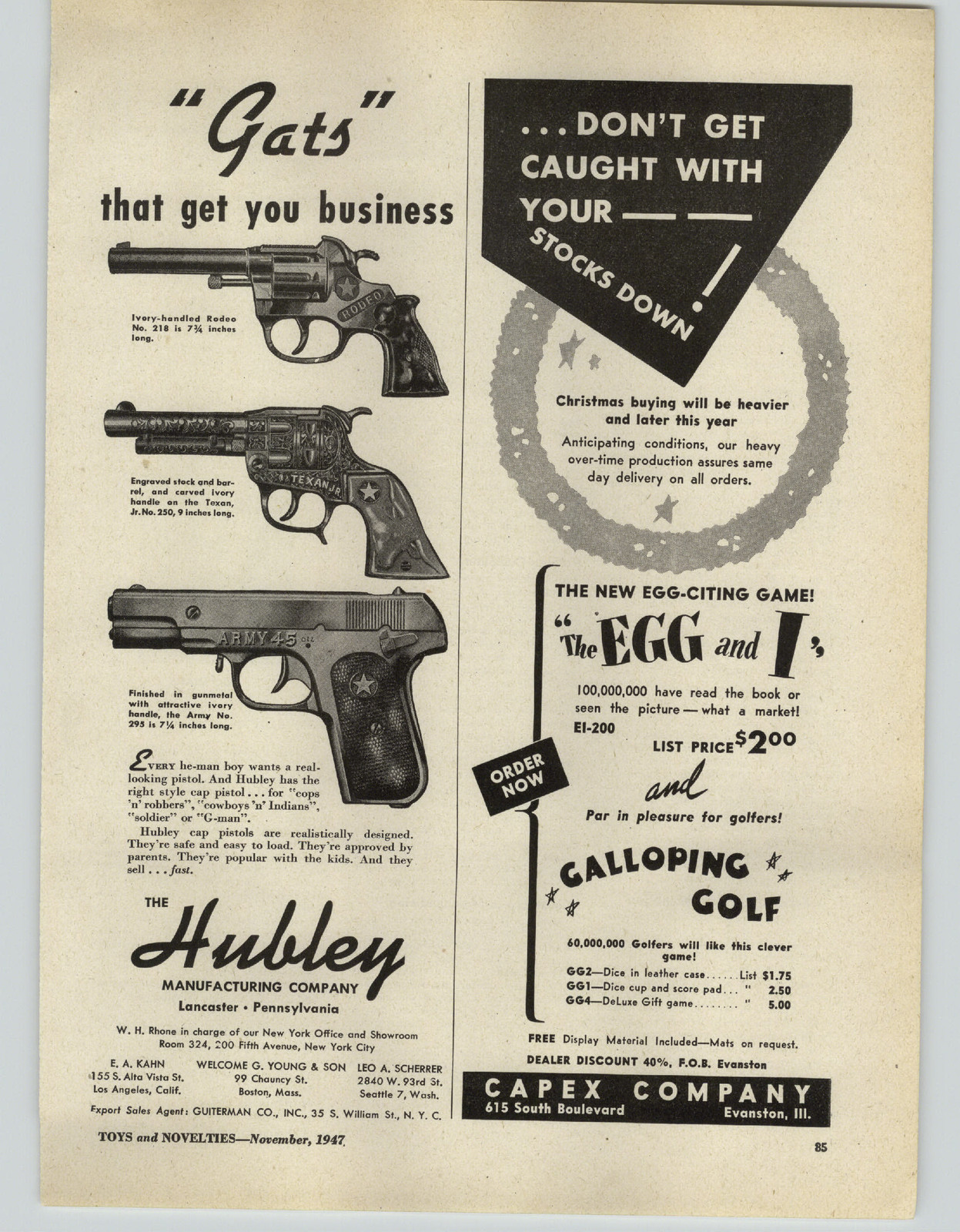 1947 PAPER AD Hubley Toy Guns Rodeo Texan Jr Army 45 Automatic Pistol ...