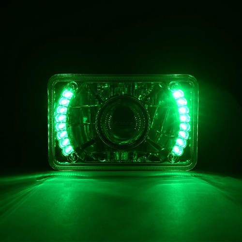 4X6" Green LED Halo Projector Halogen Headlight Headlamp Bulb Crystal ...