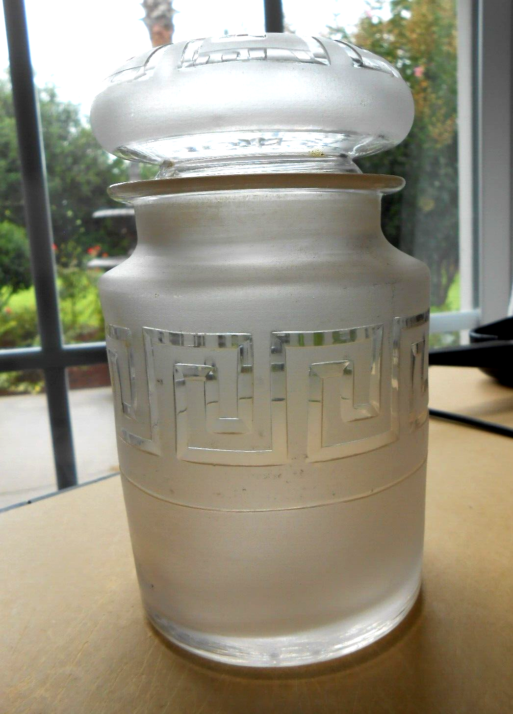 James Derbyshire Greek Key Cut Glass Apothecary Jar Antiq 19th C | eBay