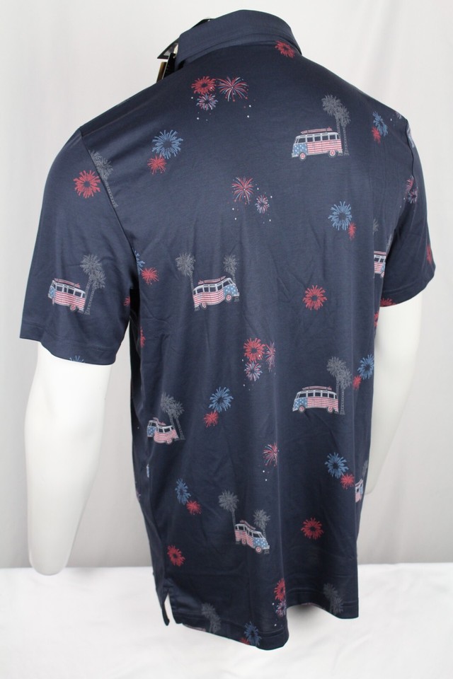 Travis Mathew Golf Polo Firework Display Shirt VW Bus Blue Nights ...