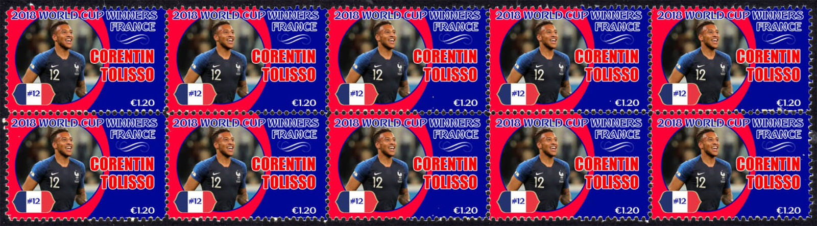 CORENTIN TOLISSO FRANCE 2018 FOOTBALL WORLD CUP WIN VIGNETTE STAMPS ...