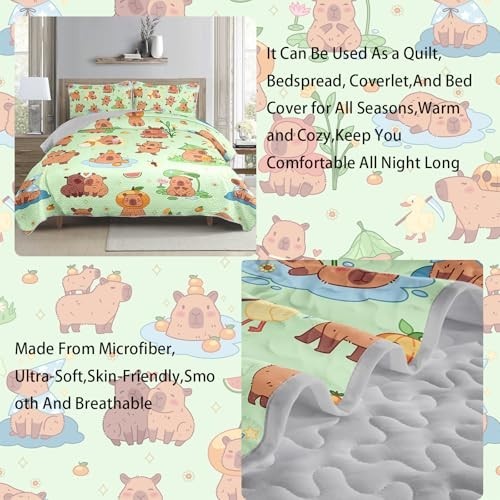 Kawaii Capybara Quilt Set Full Size - Cute Cartoon Animals Bedspread ...