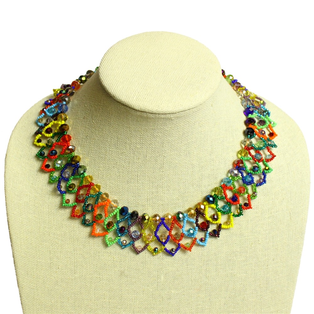 NE176 Collier complexe designer en verre perlé perles en verre tissé ...