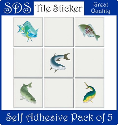 5 x Tropical fish tile transfers stickers Kitchen bathroom self ...