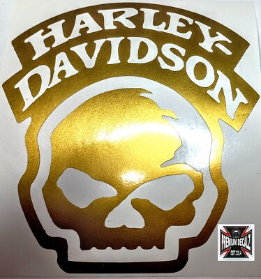 2x 100mm wide PREMIUM MATTE GOLD Harley Davidson Die Cut Tank Decals ...