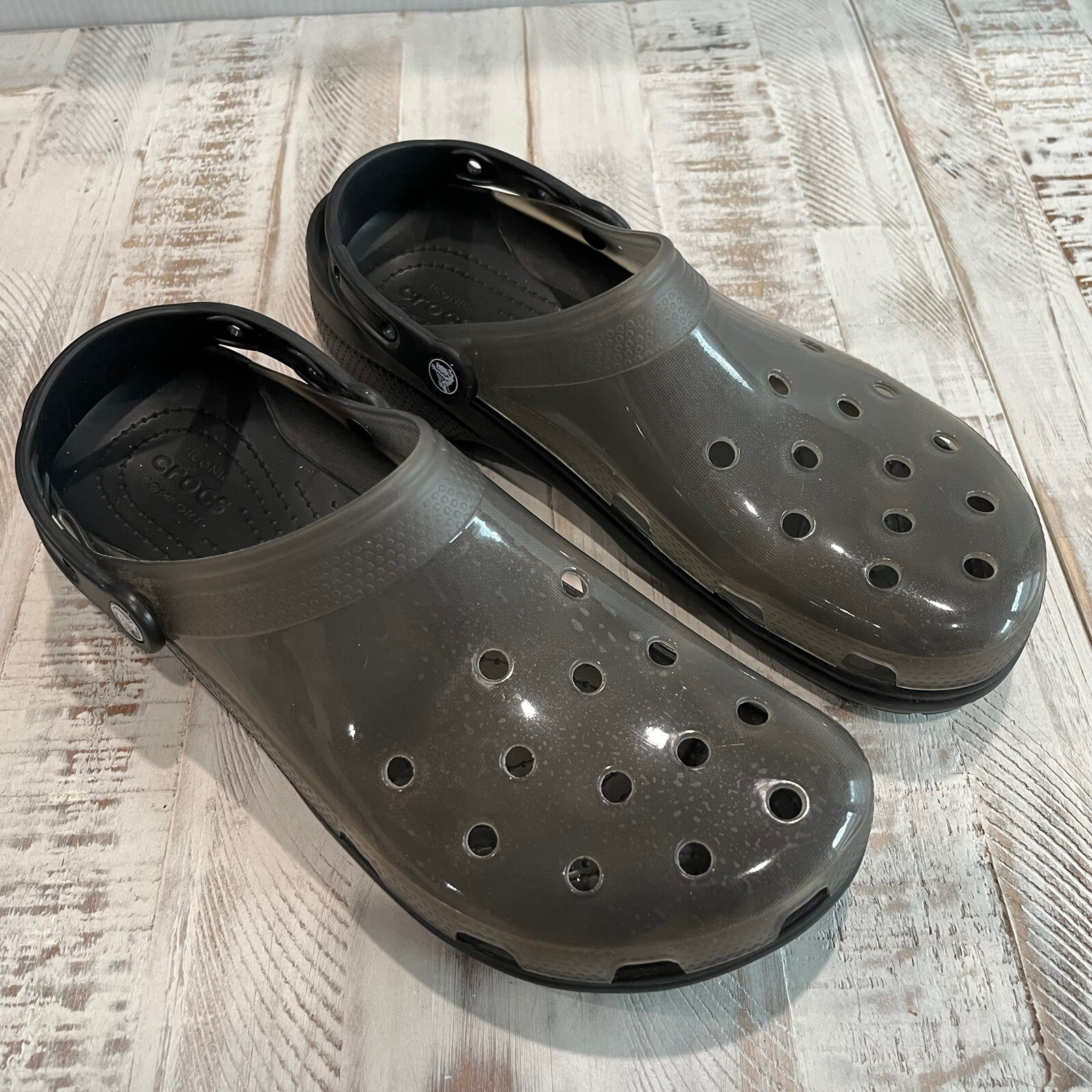 Crocs Classic Black Clogs Translucent Mens Slip On Sa… - Gem