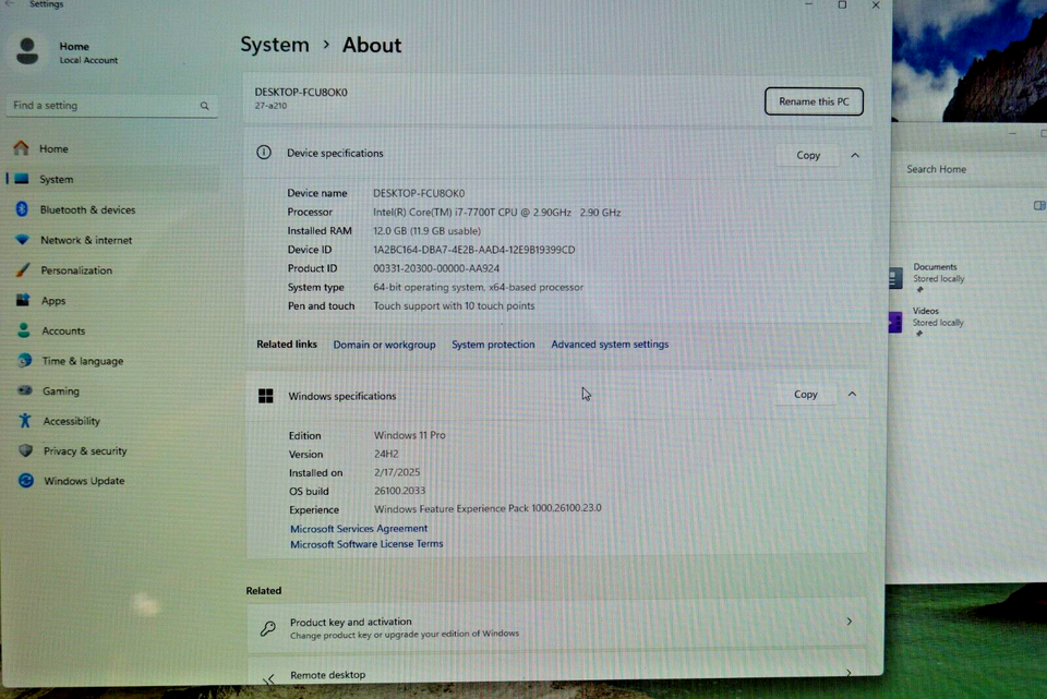 WIN 11 PRO 24H2 HP Pavilion 27-a210 Gen 7 i7 @ 2.90GHz 12GB RAM All In ...