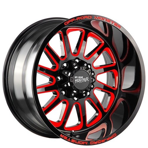 17x9" Off Road Monster Wheels M17 Gloss Black with Candy Red Milled(4 ...