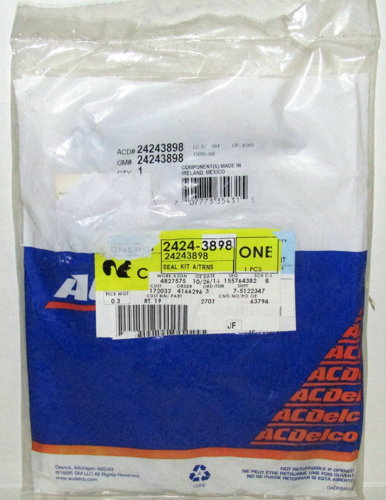 NEW ACDELCO GM GENERAL MOTORS SEAL KIT OEM PART NO. 24243898 | eBay