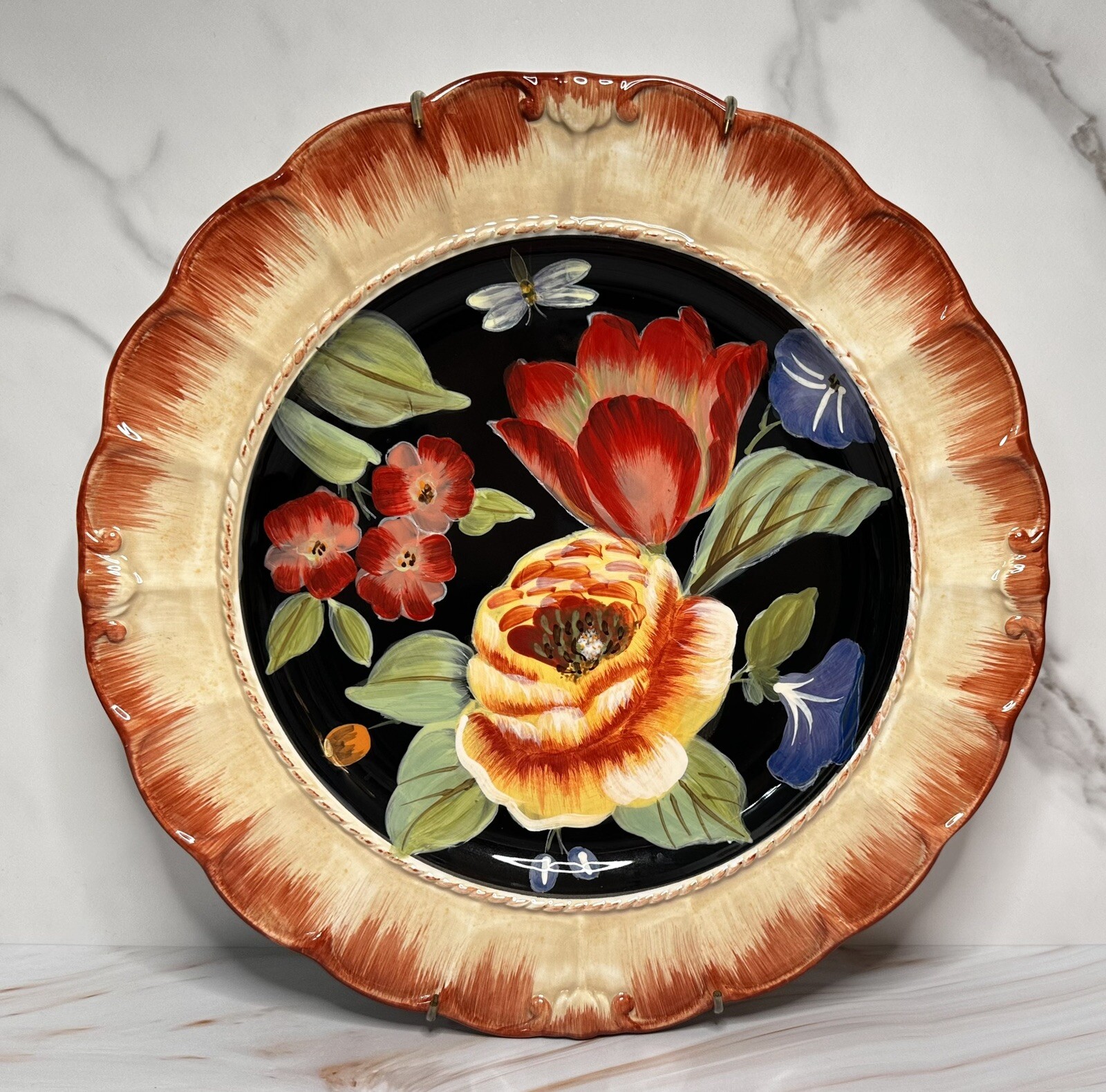 Black Tapestry Floral Dinner Plate PAMELA GLADDING Cert. International ...