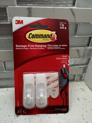 3M Command Removable Small Utility Hooks 2 hooks/pack White NEW | eBay