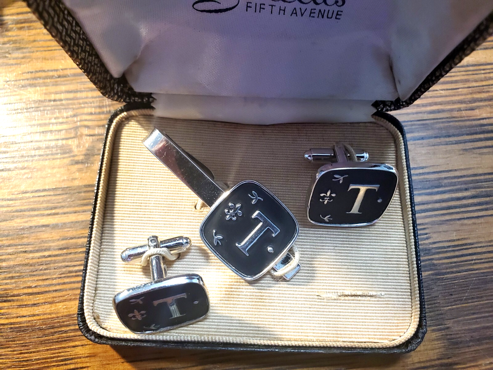 VINTAGE INITIAL "T" TIE BAR CLIP AND CUFF LINKS SET | eBay