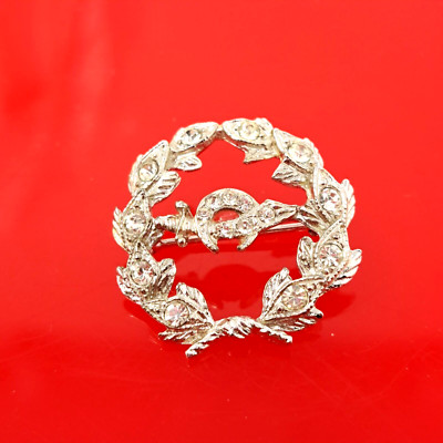 Signed Ora Vintage Shriner Masonic Silver Tone Rhinestone Wreath Brooch ...