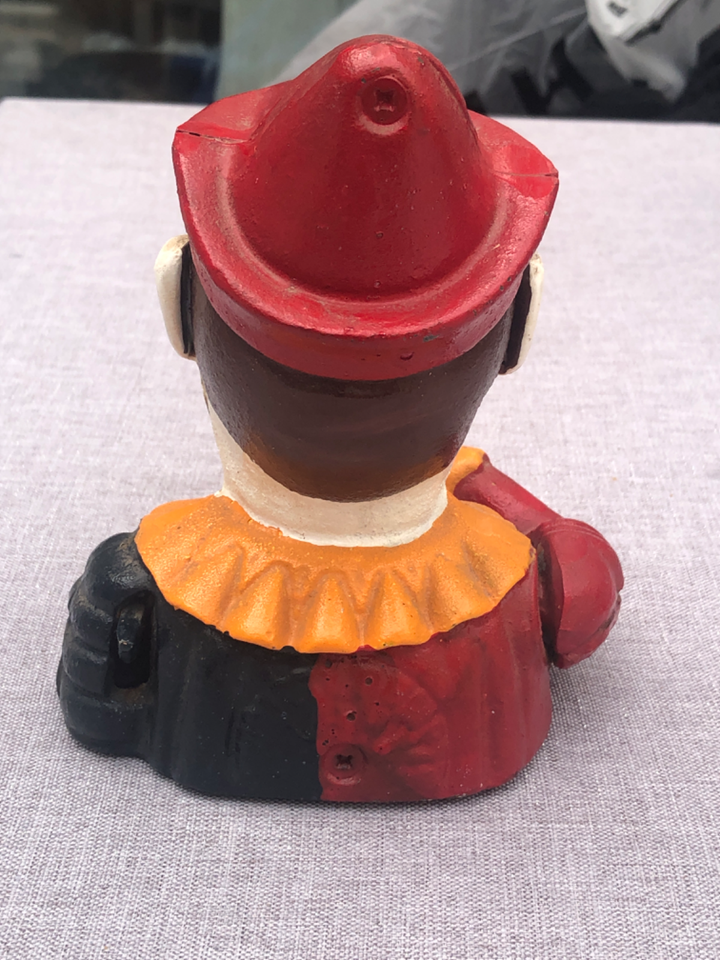 VINTAGE CAST IRON JESTER CLOWN MONEY BOX WORKING HEAVY WORTH A LOOK ...