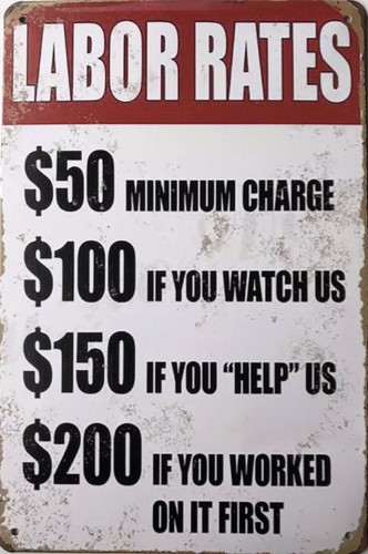 LABOR RATES Garage Rustic Look Vintage Metal Tin Signs Man Cave, Shed ...