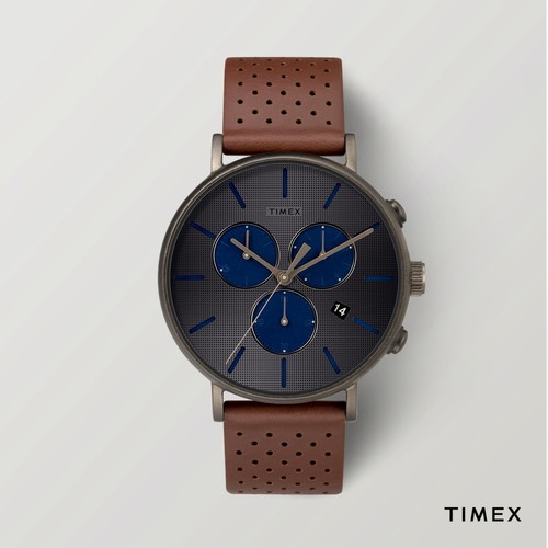 Timex Fairfield Supernova Chrono 41mm Gunmetal Dial / Brown Band ...
